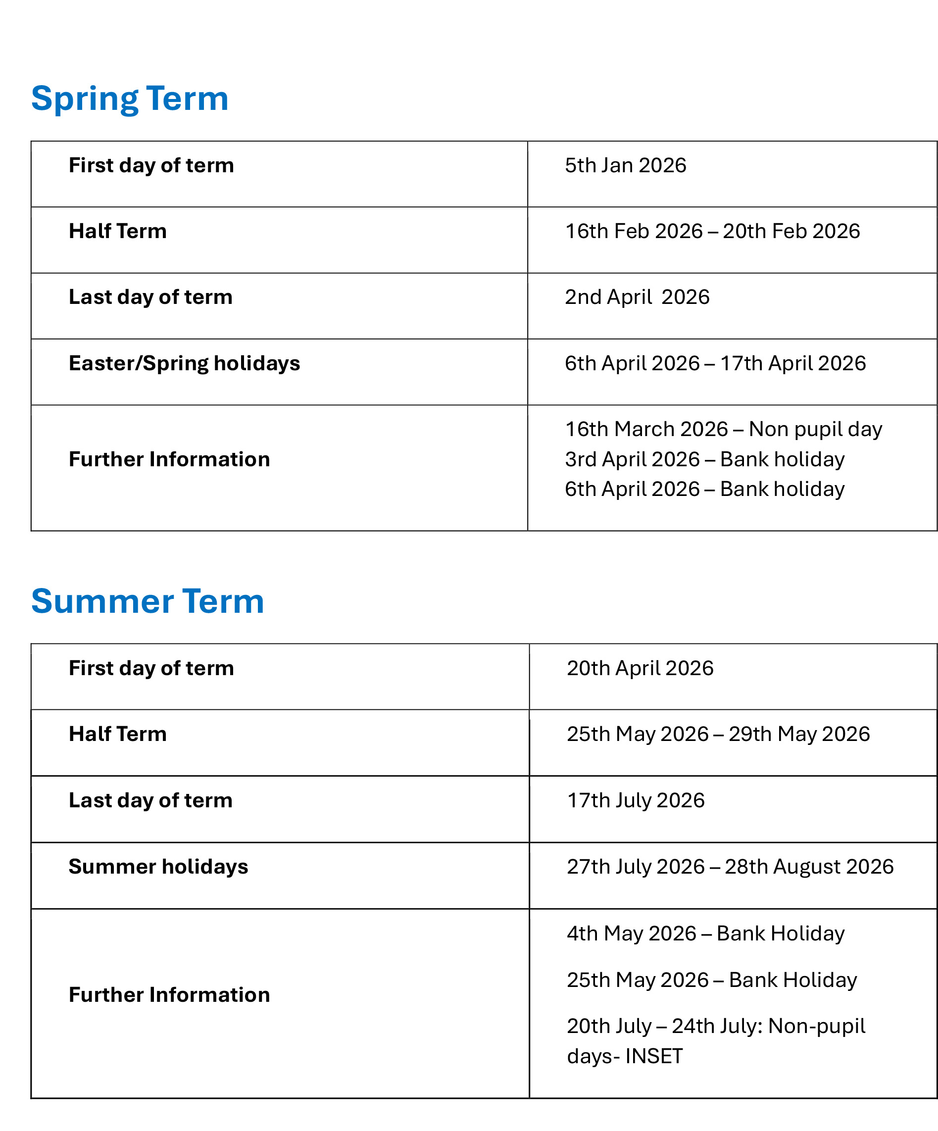Term Dates